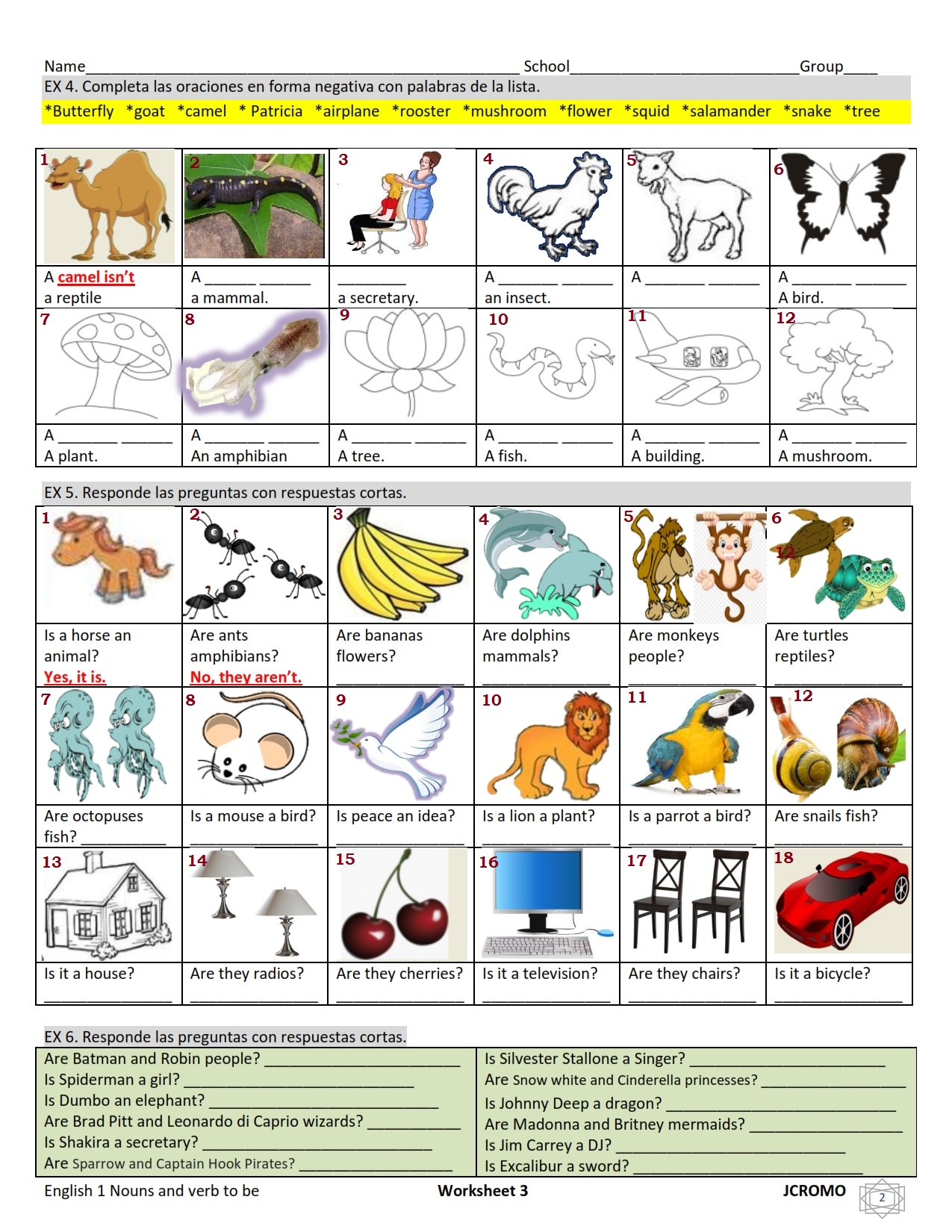 GRAMÁTICA INGLÉS 1 Hoja 3 Nouns