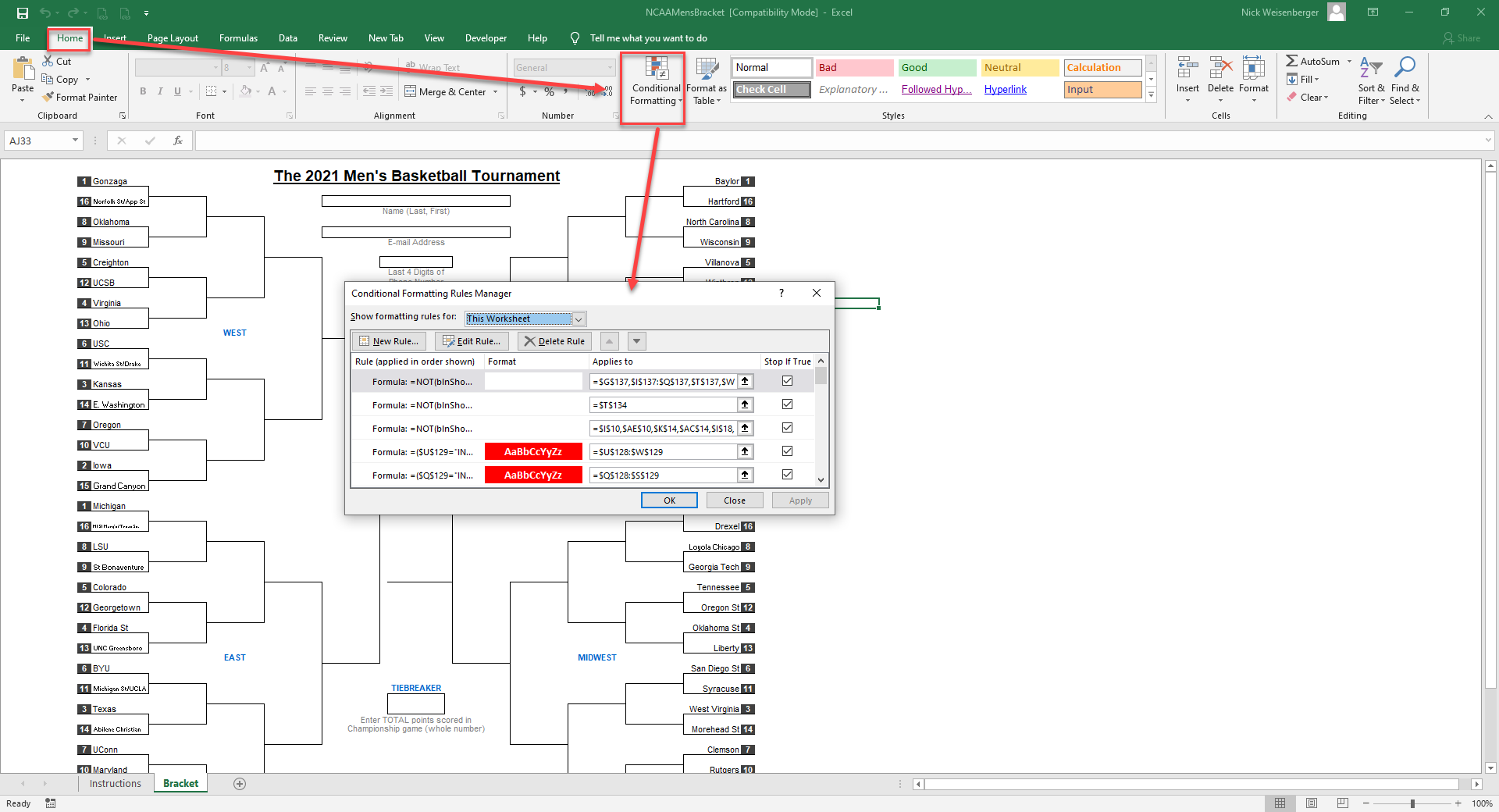 Excel Spreadsheets Help: Excel Tips from the Best 2021 March Madness Brackets