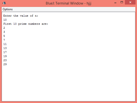 Java Program to display first n or first 100 prime numbers