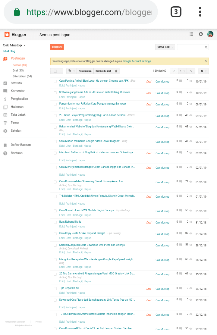 Kemudian masuk ke entri baru, dan disitulah kalian bisa menulis artikel ...