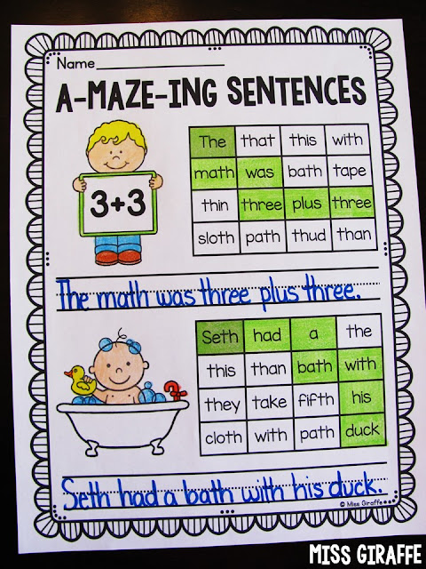 Miss Giraffe's Class: Digraphs Activities for First Grade and Kindergarten