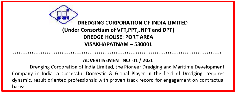 Dredging Corporation of India Limited (DCIL) Trainee Recruitment 2020