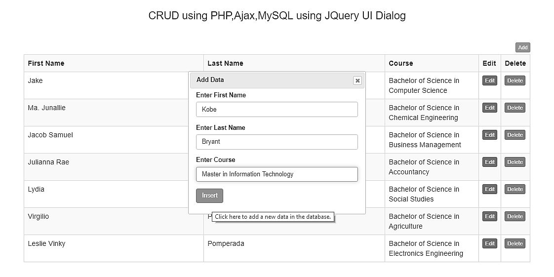 Free Programming Source Codes And Computer Programming Tutorials Crud Using Phpajaxmysql