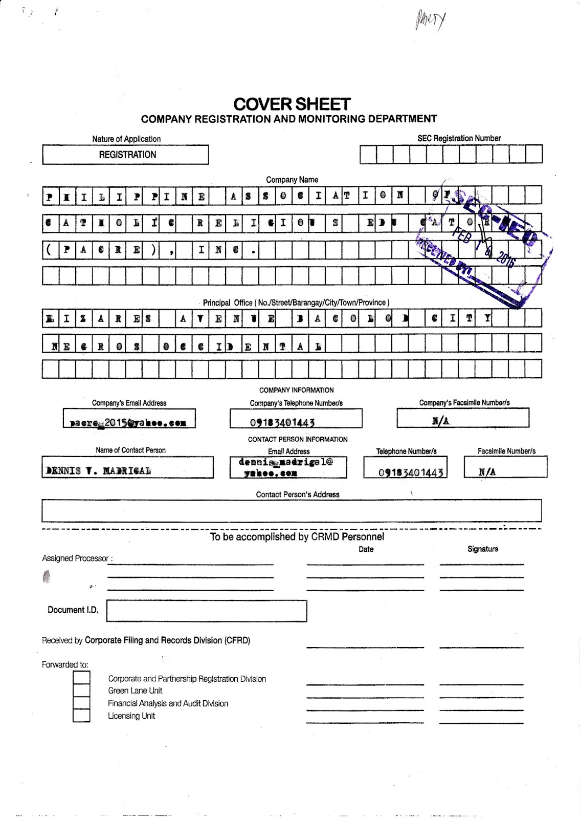 Philippine Association of Catholic Religious Educators, Inc.: SEC ...