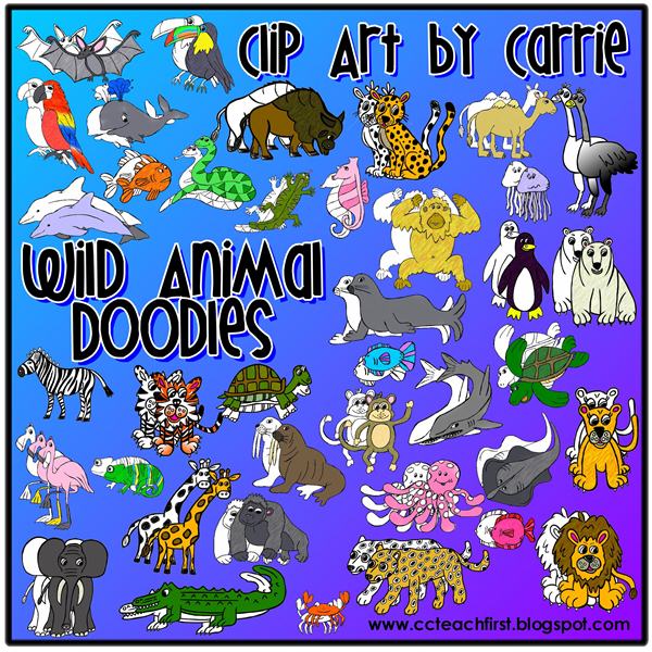 Clip Art by Carrie Teaching First: Wild Animal Doodles clip art with ...