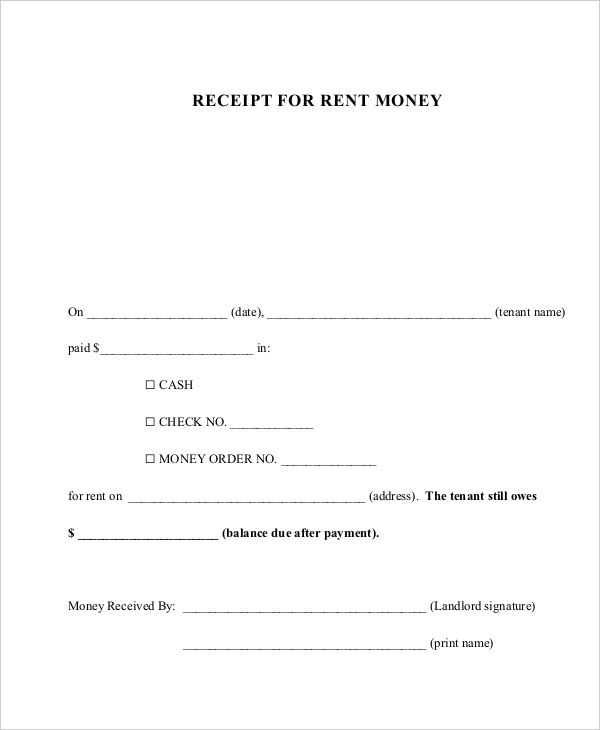 Reciept For Rent - Invoice Template