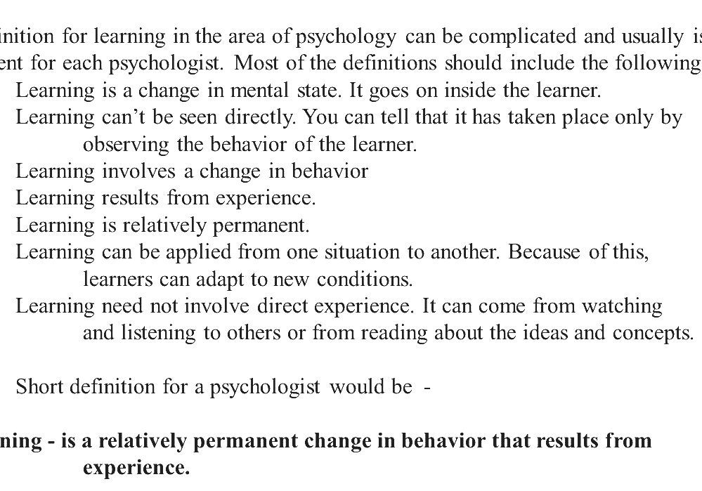 Psychology Of Learning - Learning Definition Psychology