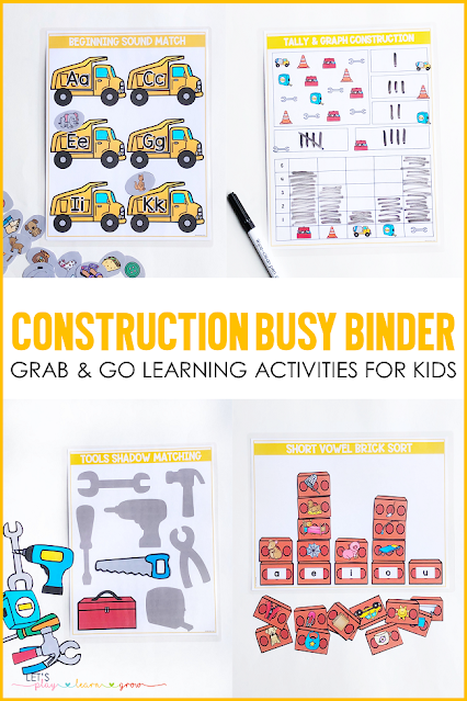 Construction Theme Activity Binder | Lets Play.Learn.Grow