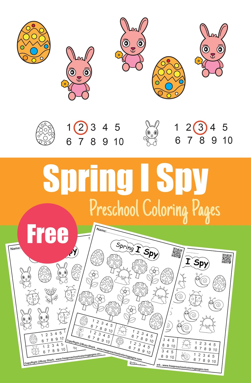Spring I Spy free preschool coloring pages - easy level