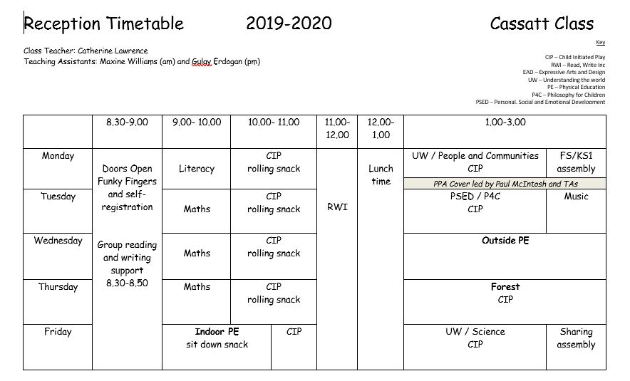 Windhill21: Reception Timetables