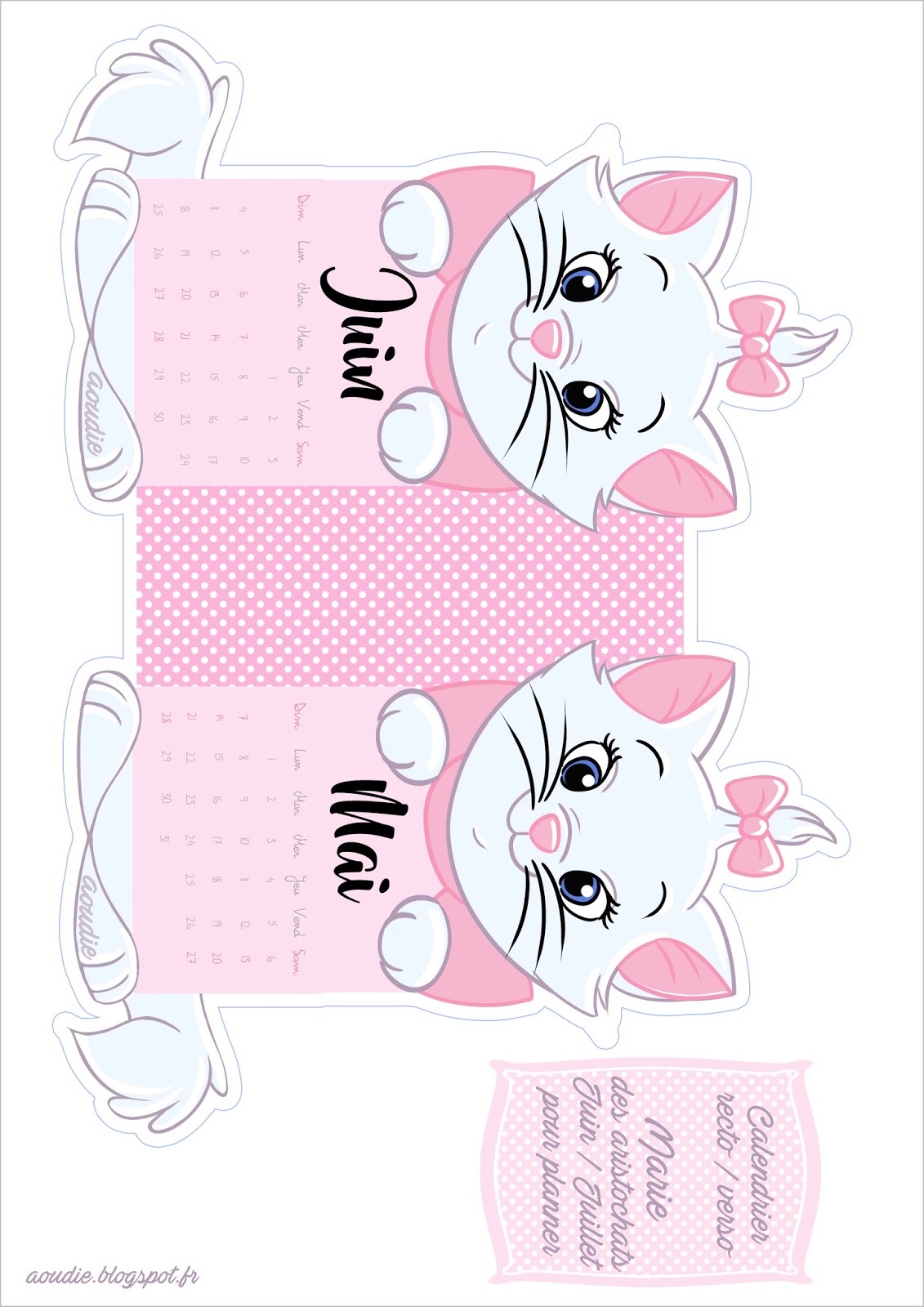 Free printable Marie Aristocats / Aristochats