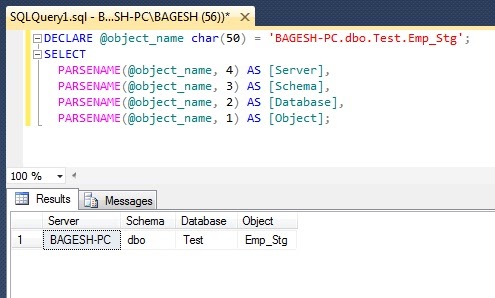 Microsoft Business Intelligence: Parsename function in sql server