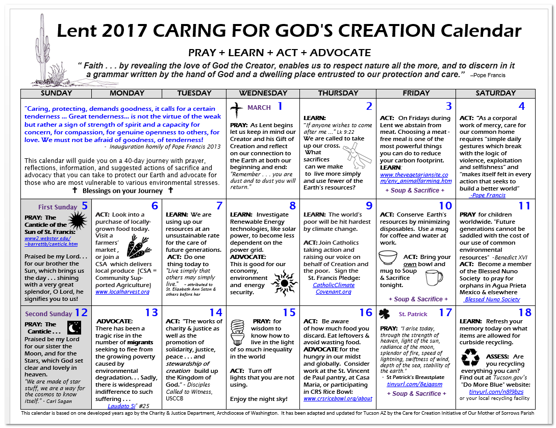 Holy Ground, Common Ground: 2017 LENTEN CARE FOR CREATION CALENDAR