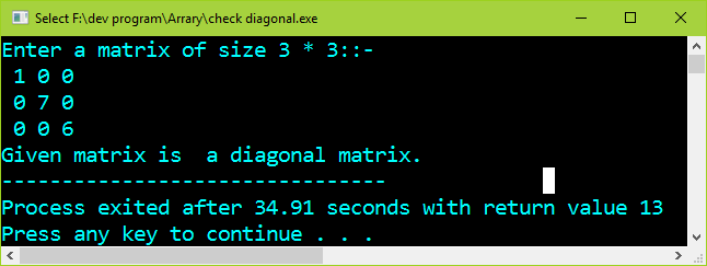 Program In C To Check A Given Matrix Is Diagonal Or Not