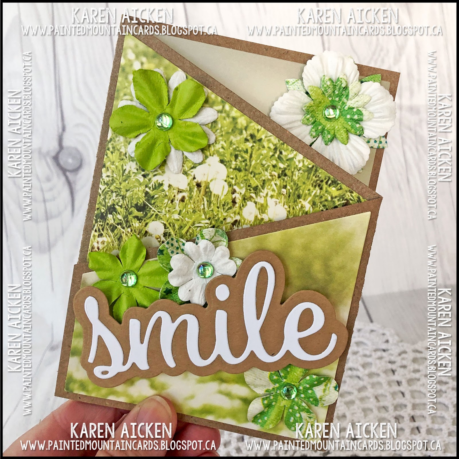 Painted Mountain Cards: SMILE Diagonal Trifold Card