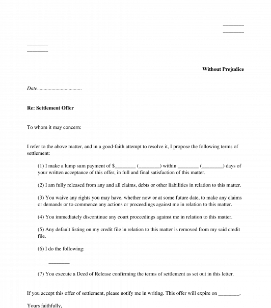 Settlement Offer Letter Template ~ Resume Letter