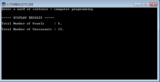 Free Programming Source Codes And Computer Programming Tutorials Consonants And Vowels Counter In C