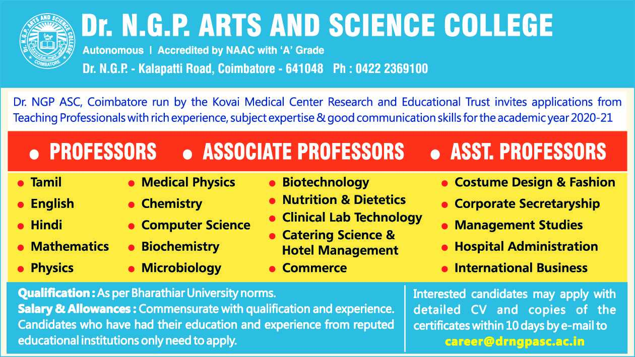 Dr. N.G.P Arts and Science College, Coimbatore, Wanted Teaching Faculty ...