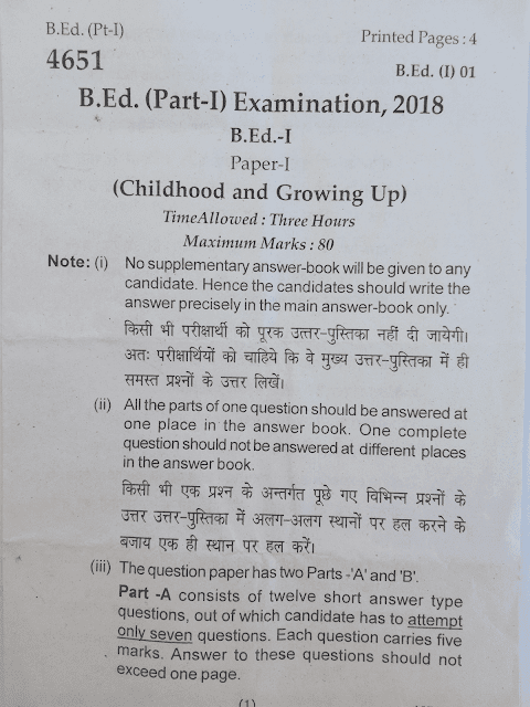 B.ed Question Paper - shekhawati university ~ pdusupaper