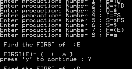 FIRST AND FOLLOW OF A GIVEN GRAMMAR USING C