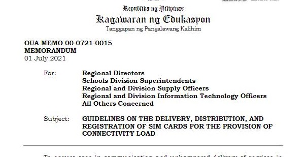 DepEd personnel to receive sim cards with connectivity load on or ...