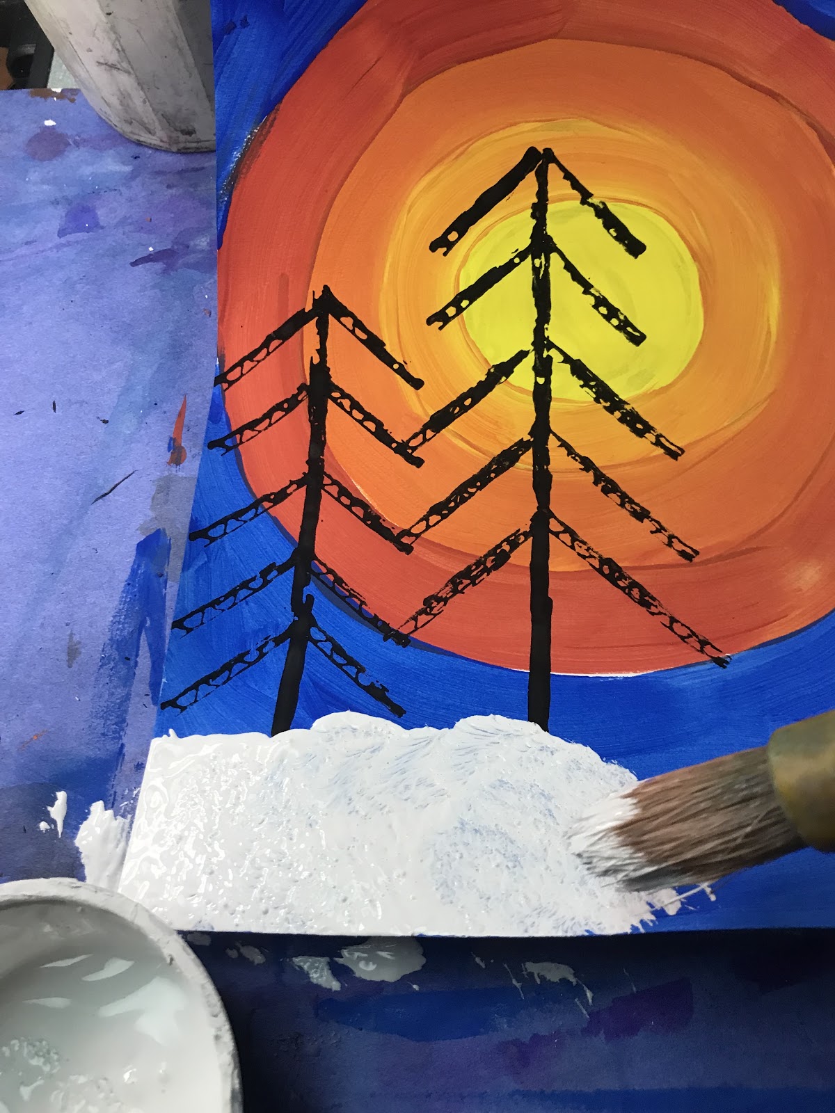 Elements of the Art Room: 1st grade Winter landscapes