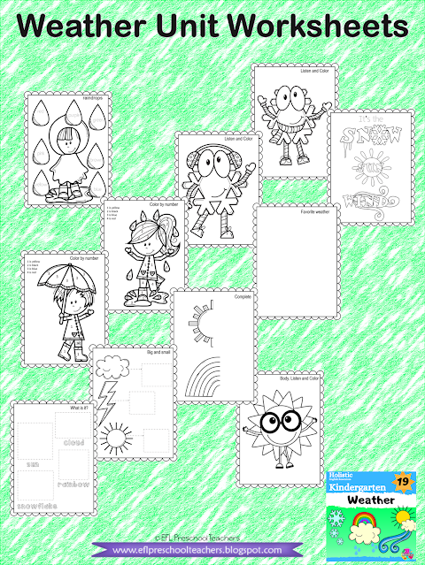 ESL/EFL Preschool Teachers: Weather Unit worksheets for Kindergarten ...