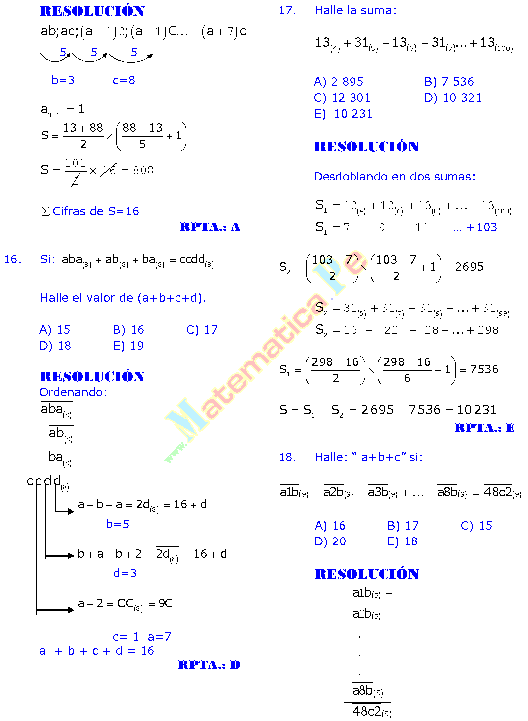 ADICIÓN Y SUSTRACCIÓN ARITMÉTICA EJERCICIOS RESUELTOS DE ARITMÉTICA PREUNIVERSITARIA EN PDF