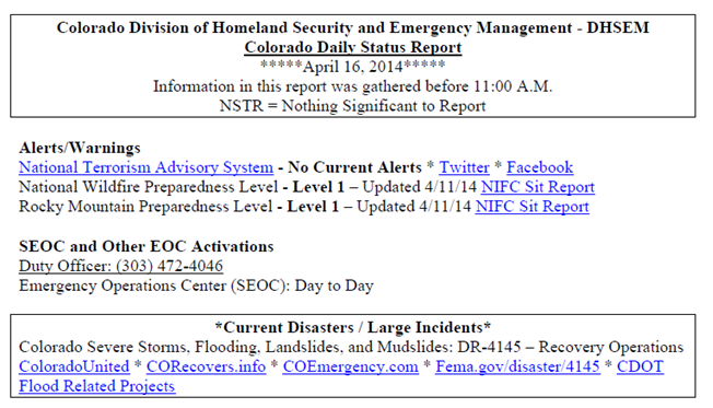 Colorado Emergency Management: April 2014