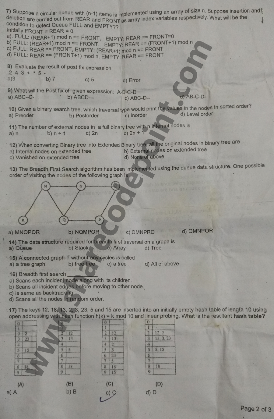Cse205 Data Structure And Algorithms End Term Exam Question Paper Cse 205