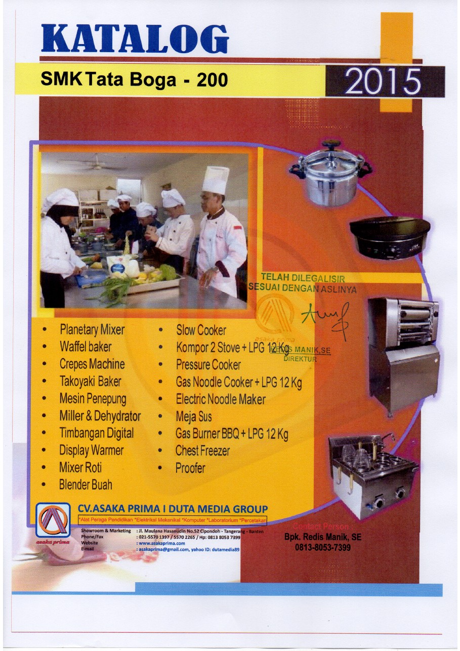 Peralatan Praktek / Alat Peraga SMK Tata Boga « CV.ASAKA PRIMA | DUTA ...