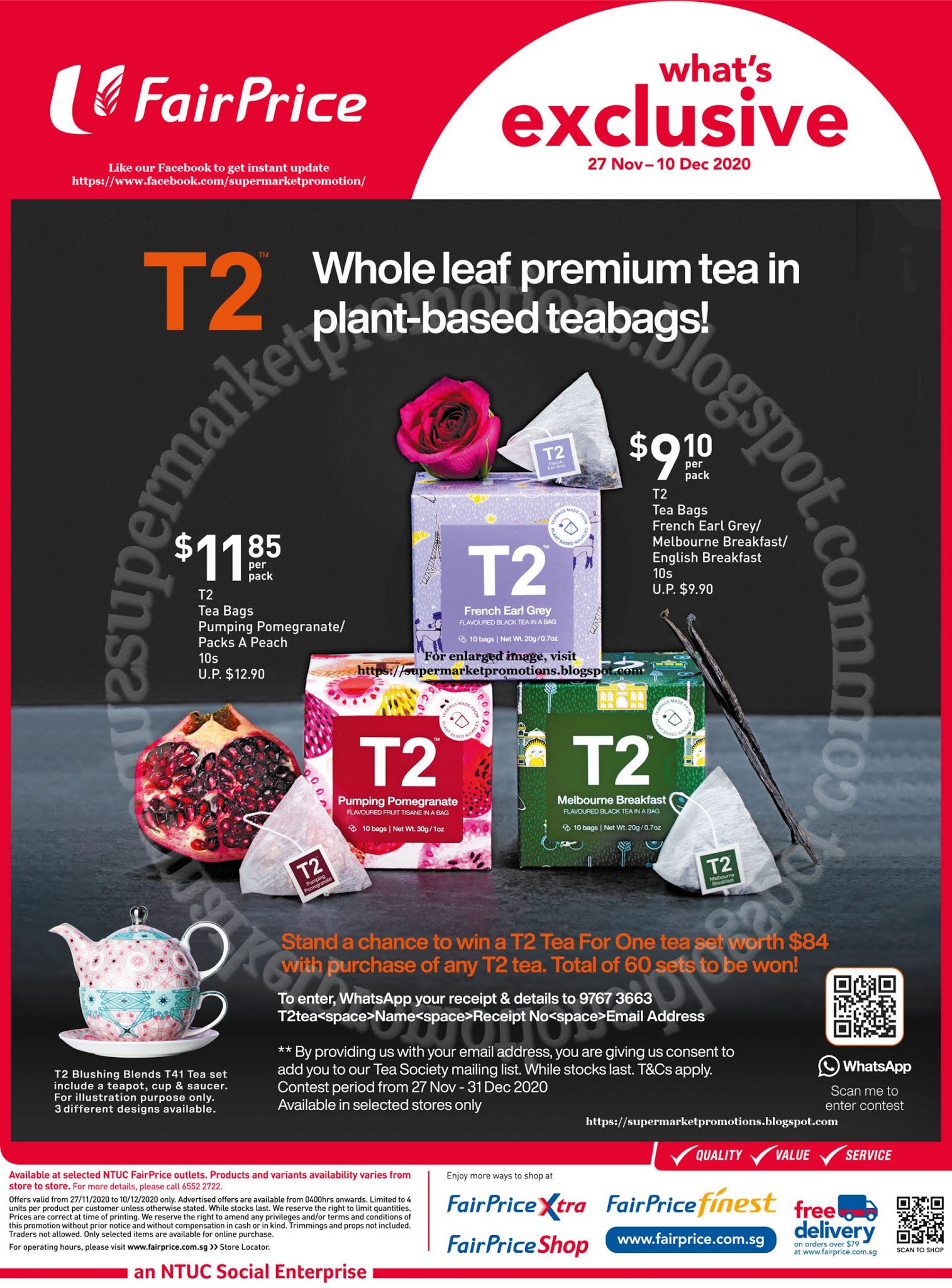 NTUC FairPrice T2 Tea Bags Win Tea Set Promotion 27 November - 10 ...