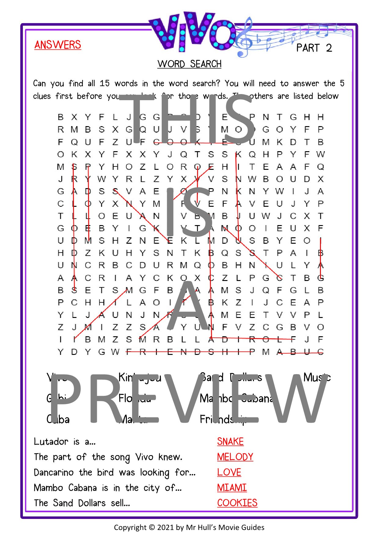 Vivo Movie Guide + Activities - Answer Keys Included ~ Movie Guides and ...