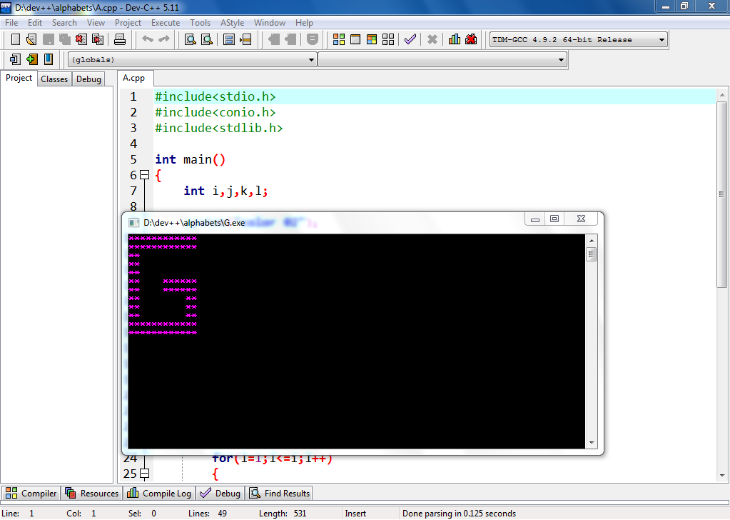 G alphabet pattern in c language