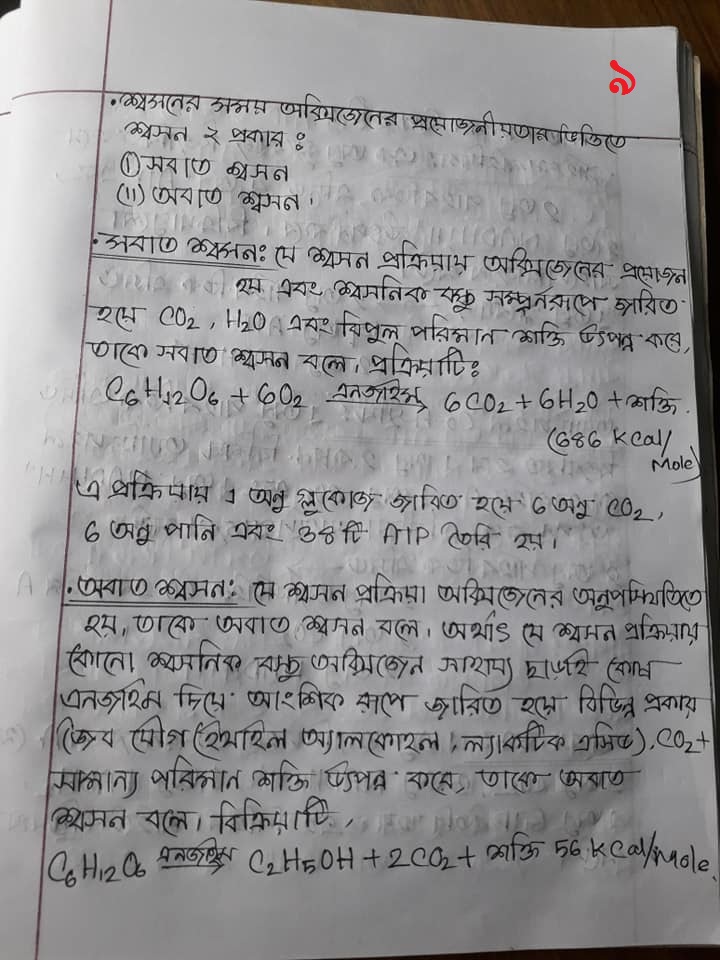 SSC Biology Chapter 4 Hand Note || ৯ম ও ১০ম শ্রেণির জীব বিজ্ঞান নোট