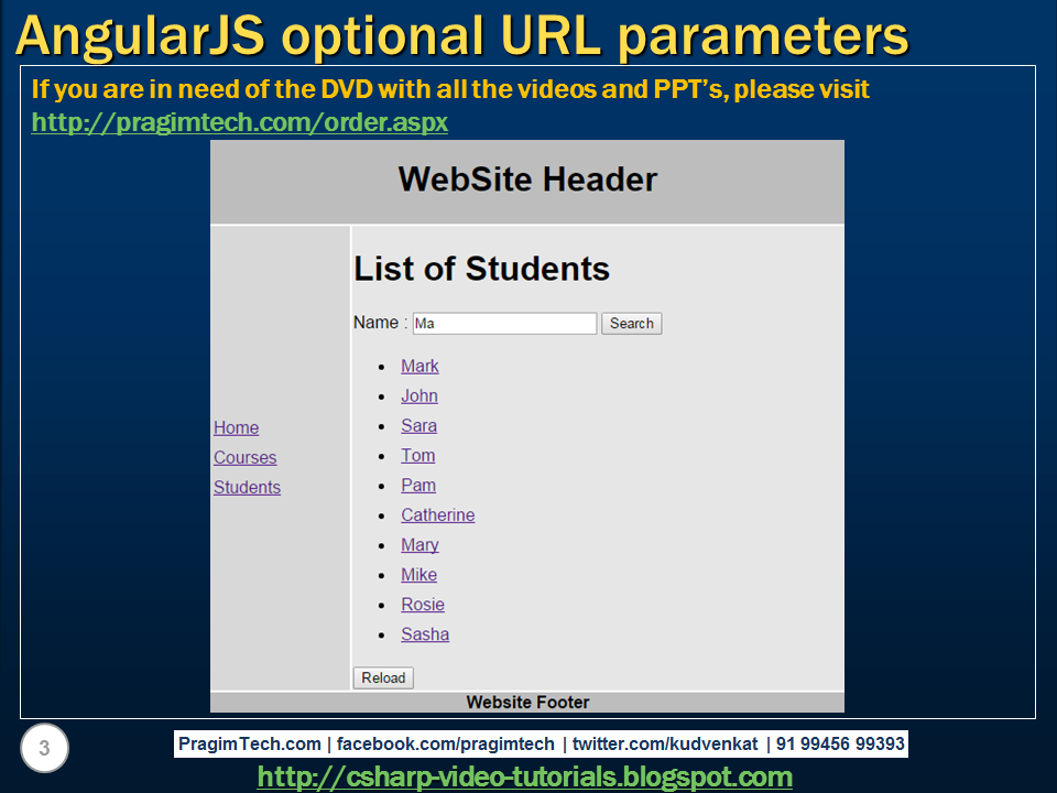 Sql server, .net and c# video tutorial: AngularJS optional url parameters Sql server, .net and c# video tutorial: AngularJS optional url parameters