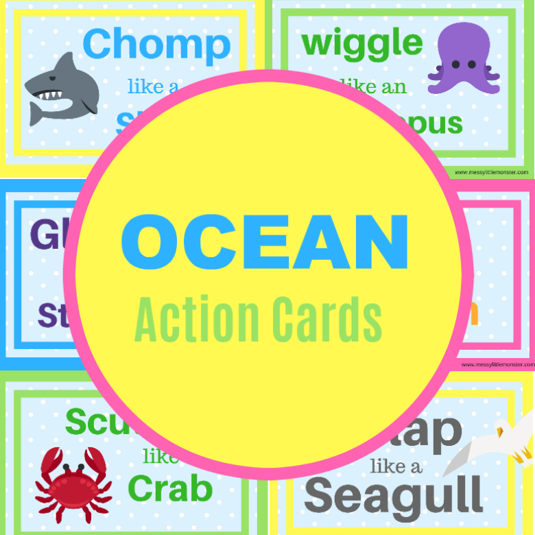 Ocean animal action movement cards - Messy Little Monster