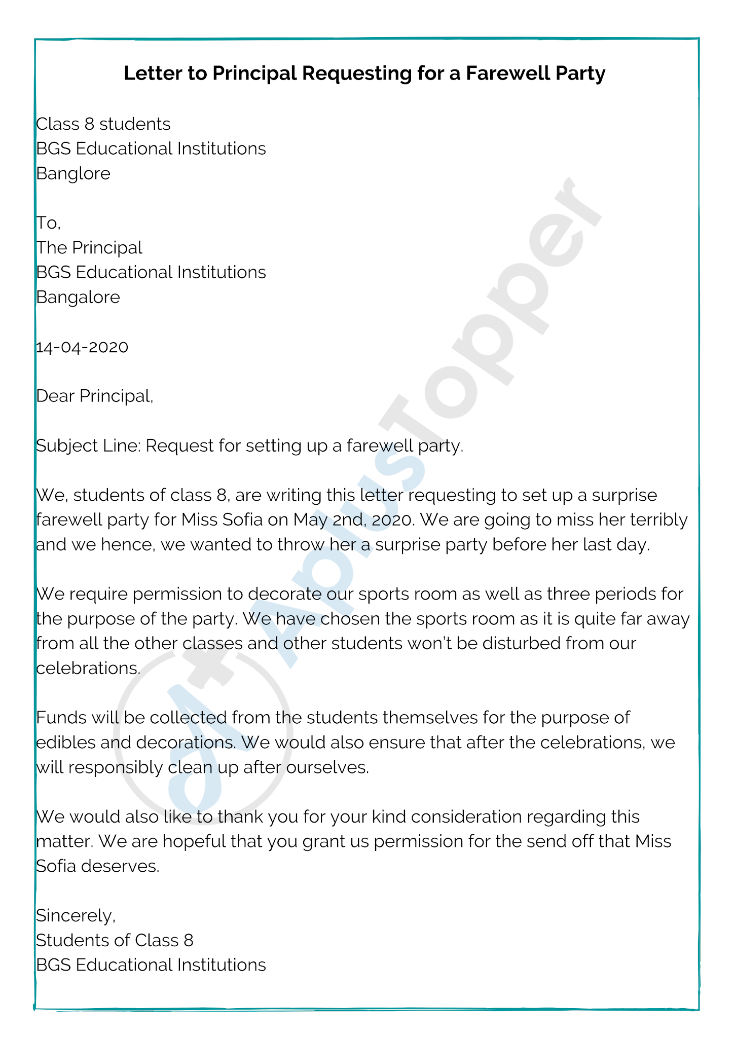 Format Of Informal Letter To Principal - Birthday Letter