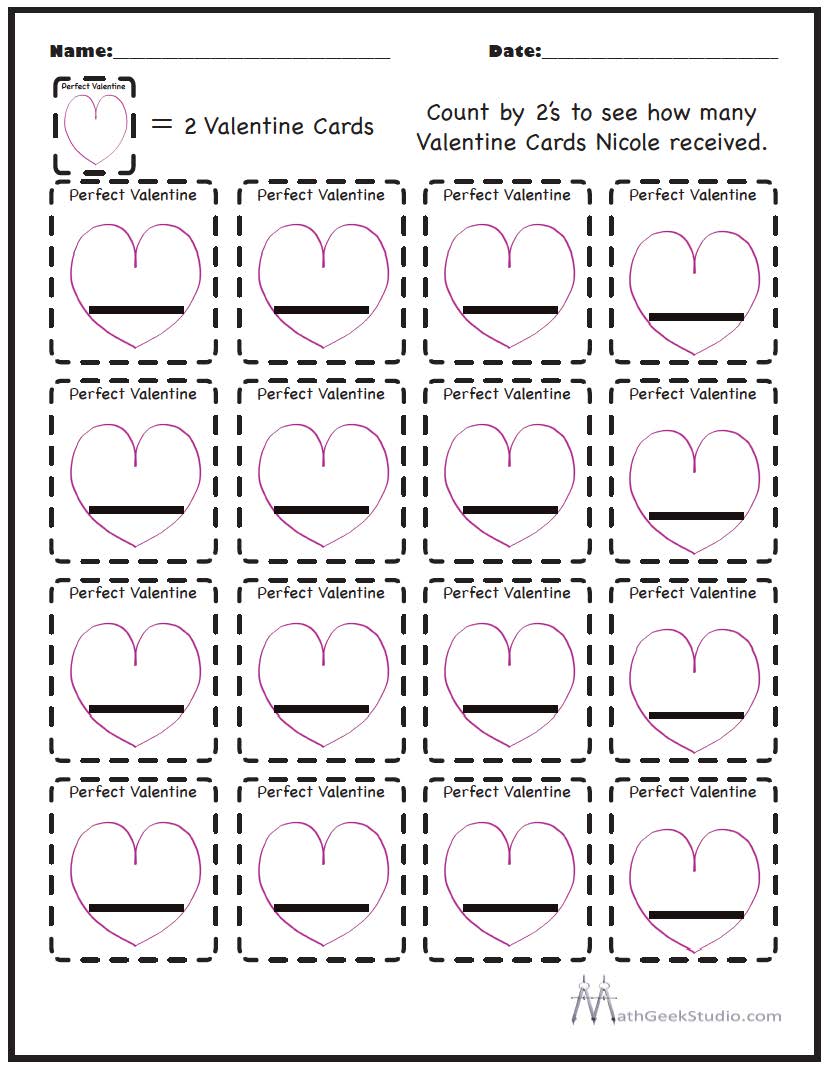 MathGeekStudio.com: Freebie: Skip Counting by 2's Perfect Valentine Cards