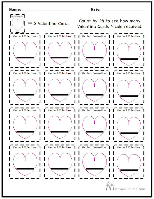 MathGeekStudio.com: Freebie: Skip Counting by 2's Perfect Valentine Cards