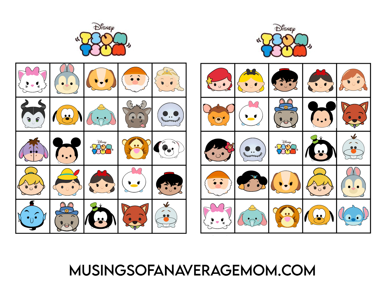 Musings of an Average Mom: Disney Tsum Tsum Bingo - Free Printable
