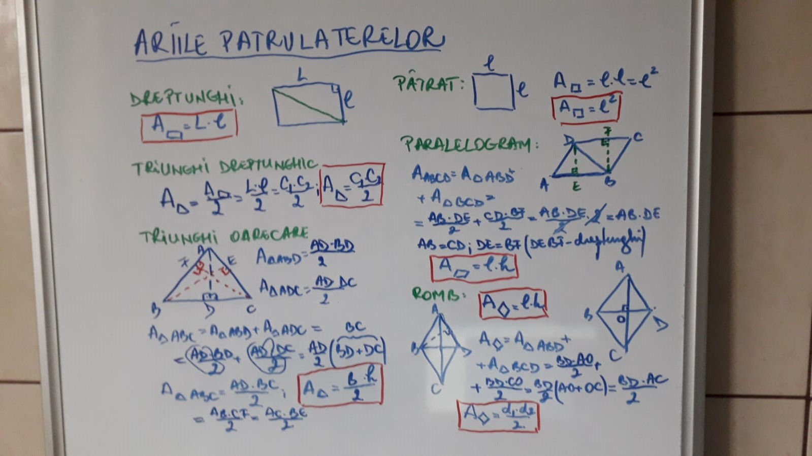 Clasa a VII-a Ariile patrulaterelor