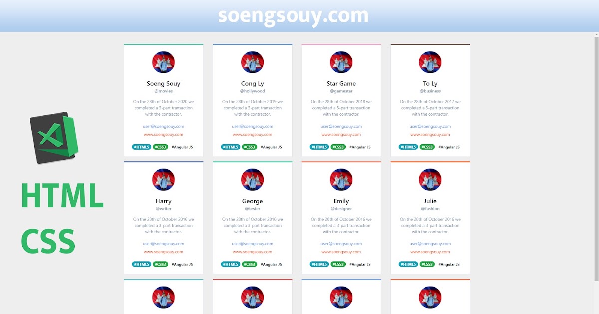 Create contact card using HTML CSS