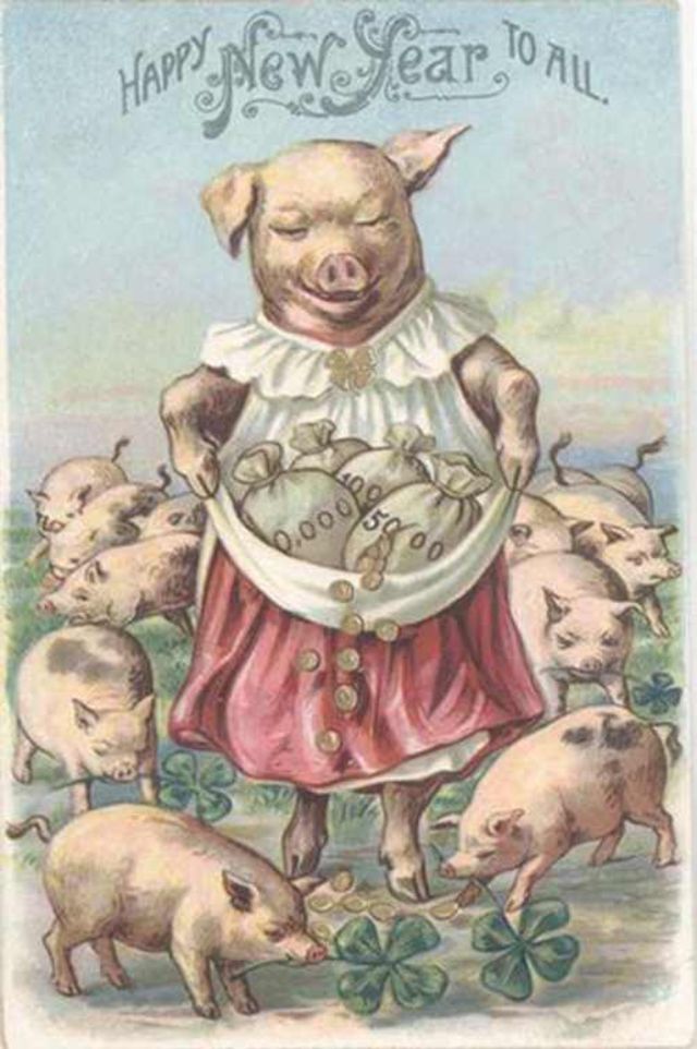 Pig a Happy New Year! 40 Strange and Funny New Year Pig Cards From the ...