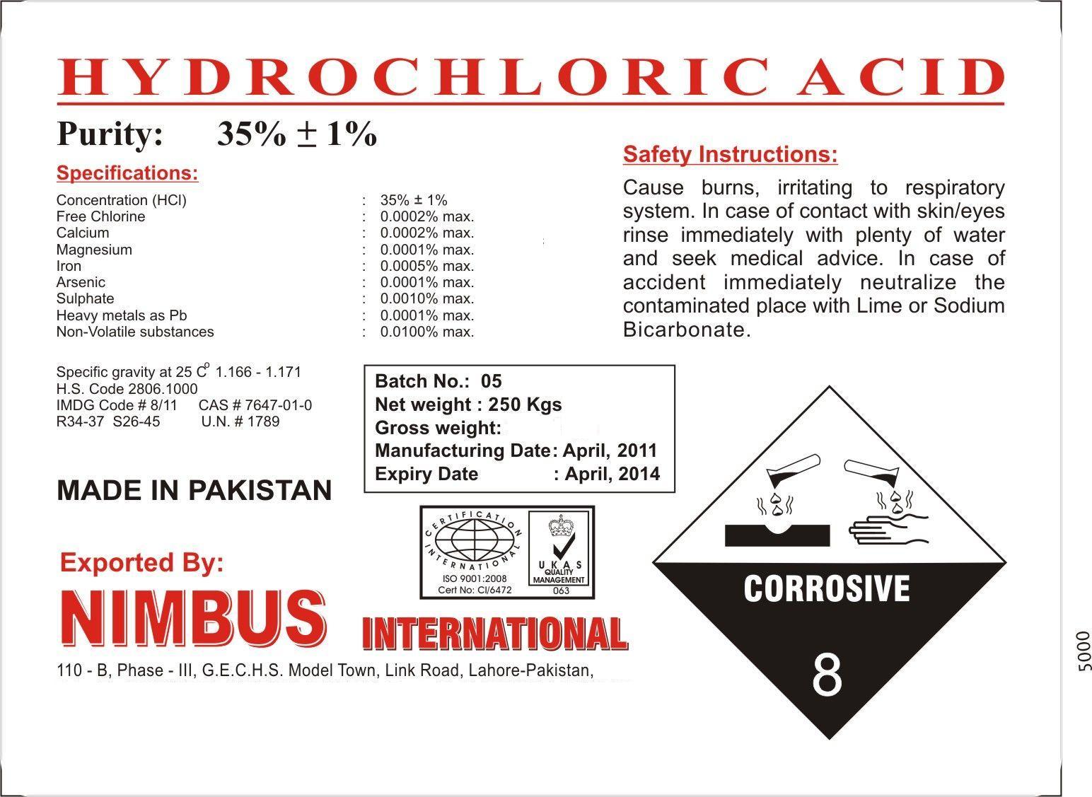 HYDROCHLORIC ACID (HCL): CONTACT US & PRICE FOR HCL (33%)