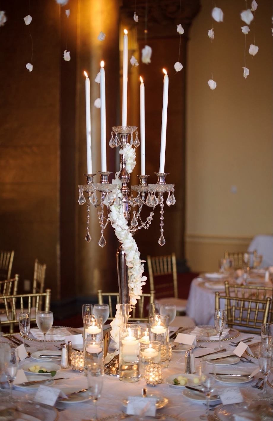THE ROSE COLORED AISLE: Candelabra Centerpieces