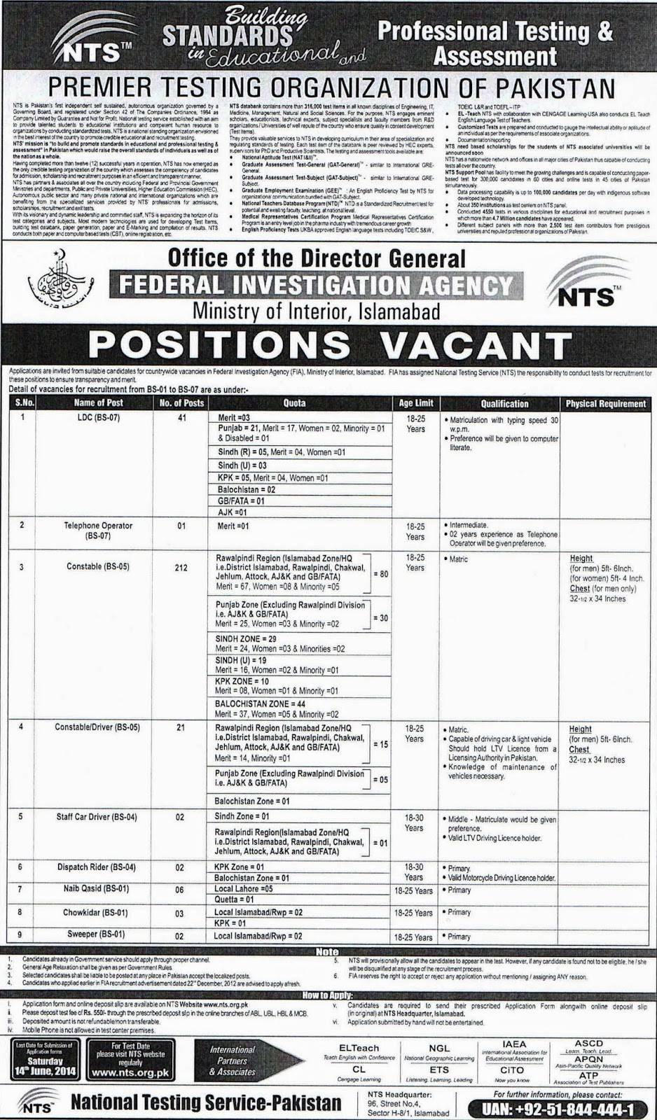 National & international Jobs: FIA Jobs Advertisement