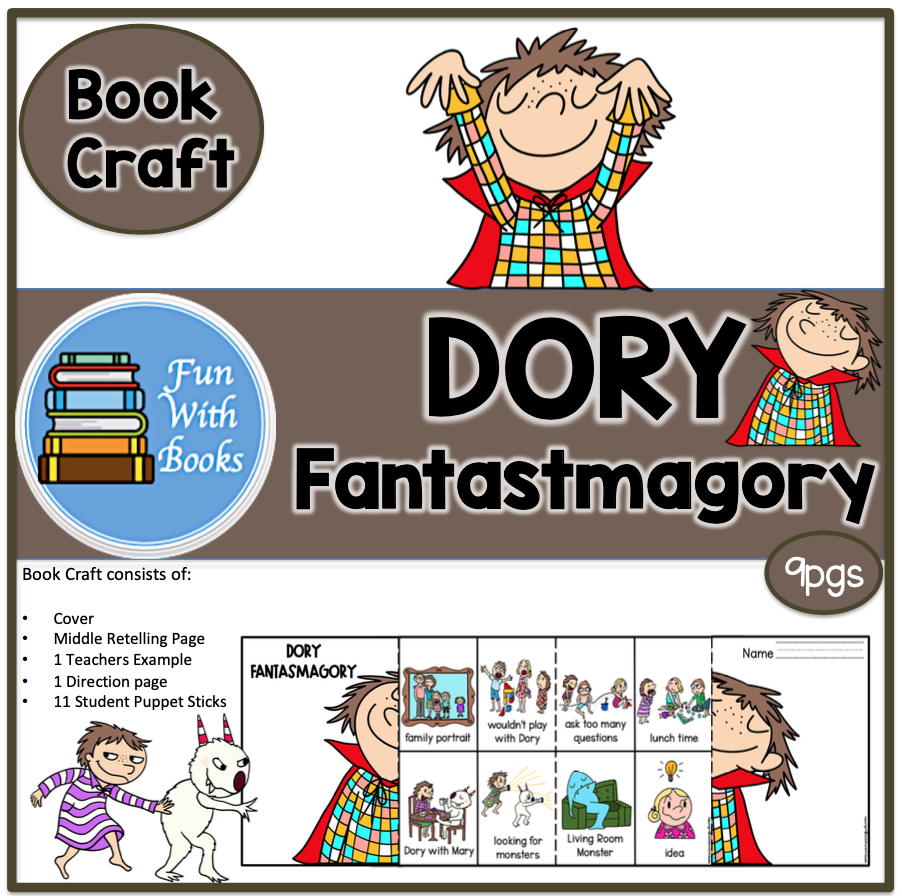 DORY FANTASMAGORY BOOK CRAFT AND STUDENT PUPPET STICKS ~ Book Units by Lynn