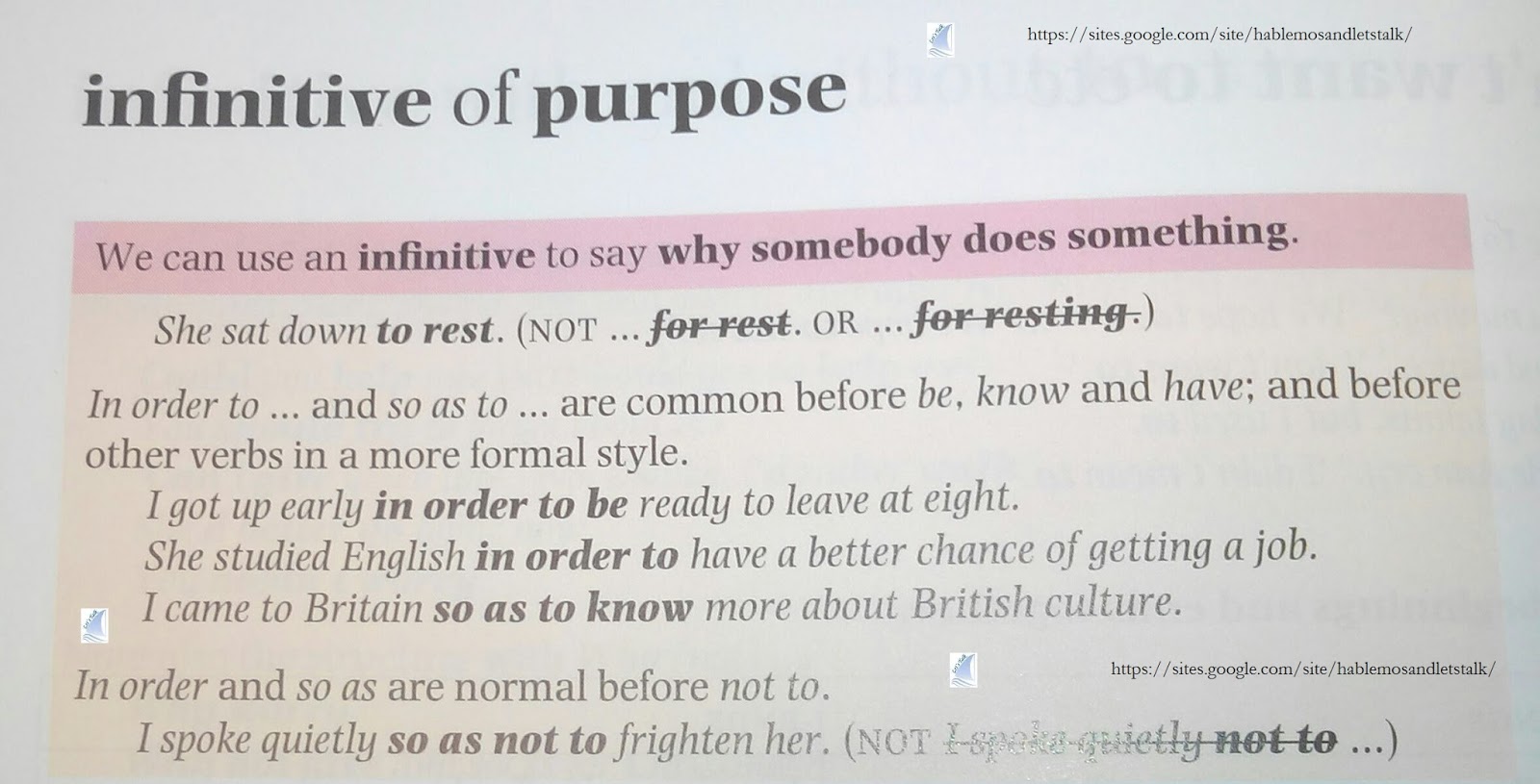 Let's Talk: Infinitive of purpose