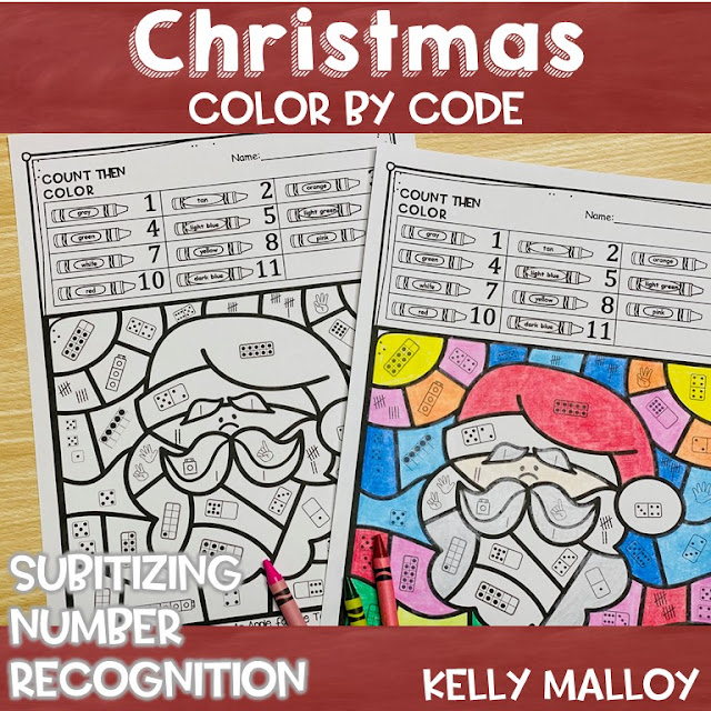 An Apple For The Teacher: Christmas Subitizing Color By Number Worksheets